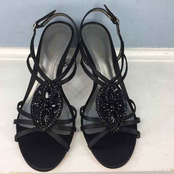 Ann Taylor | Shoes | New Ann Taylor 75 Black Satin Beaded High Heels ...